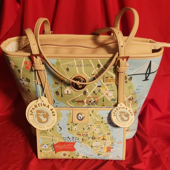 Spartina 449 | Bags | Nwt Spartina 449 Coastal Map Tote And Wallet Set ...